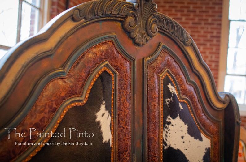SOLD - Rustic One of A Kind Hand Painted Bed Cowhide Tooled Leather ...