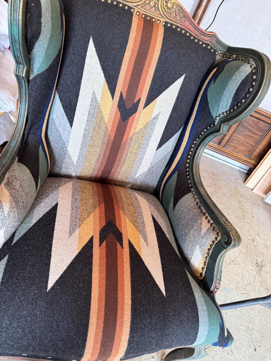 SOLD!!! Wythe Wingback Chair Hand Painted Upholstered Navajo Pendleton Woolen Mill Fabric ...