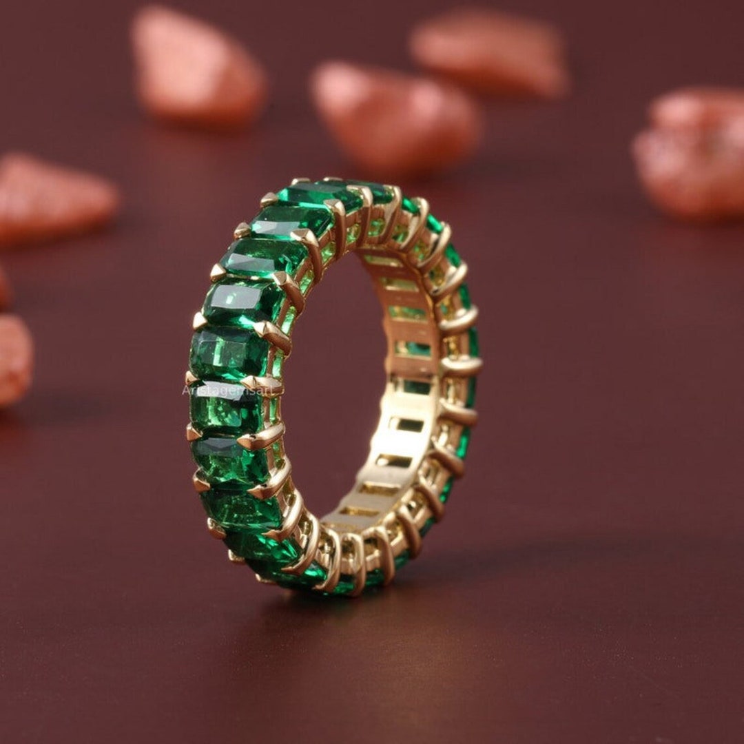5MM Full Eternity Band Green Emerald Wedding Band 14K Solid Gold ...