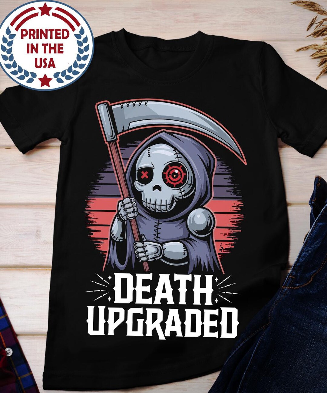 Grim Reaper Cyborg Tee, Retro Goth Scifi T-shirt, Unisex Jersey Short ...
