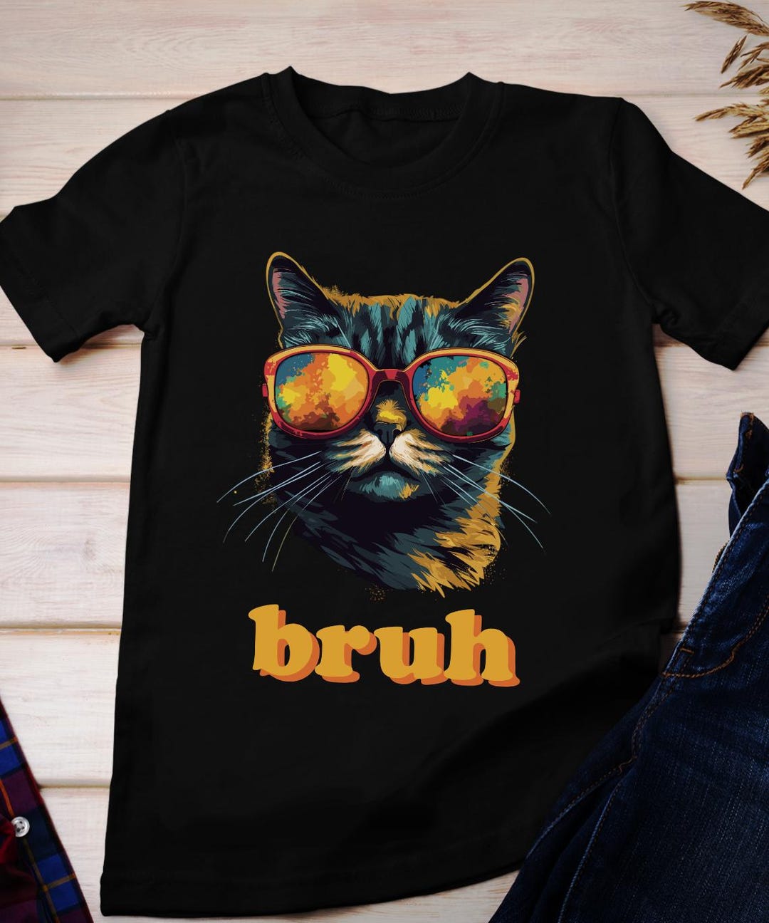Funny Meme Saying Bruh With Cat Greetings Teens Boys Men T-shirt, Bruh ...