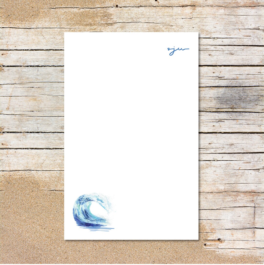 Personalized Notepad With Watercolor Wave Graphic, Ocean, Sea, Beach ...
