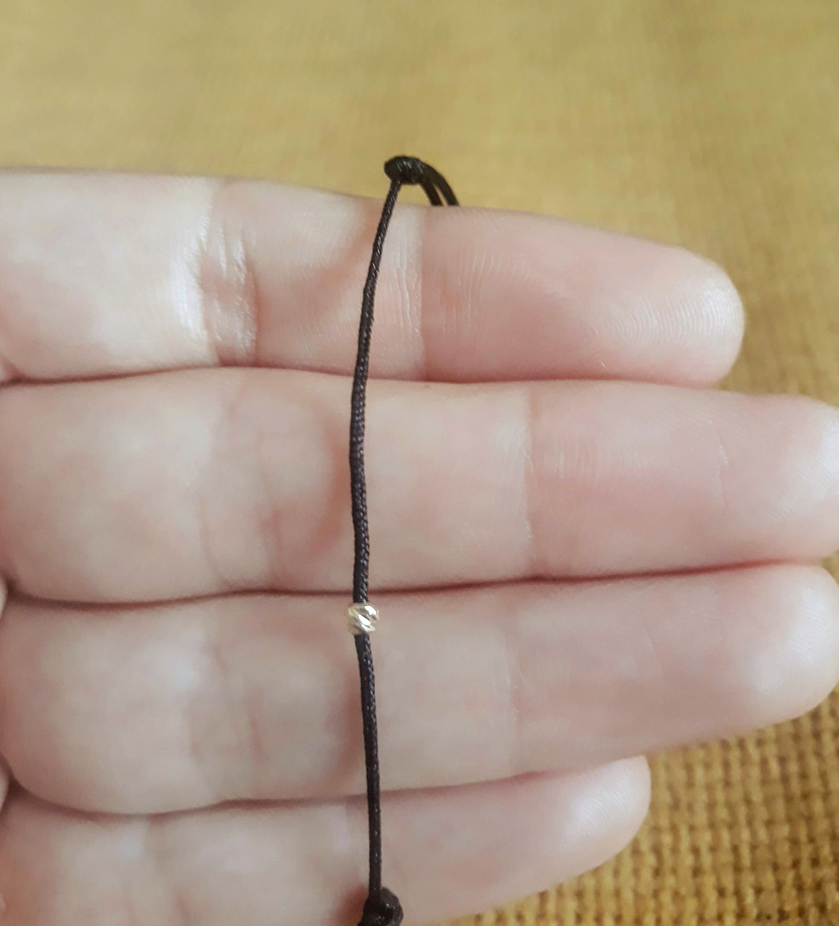 14k Gold Men's Black String Bracelet,thin Adjustable Bracelet,14k Gold ...