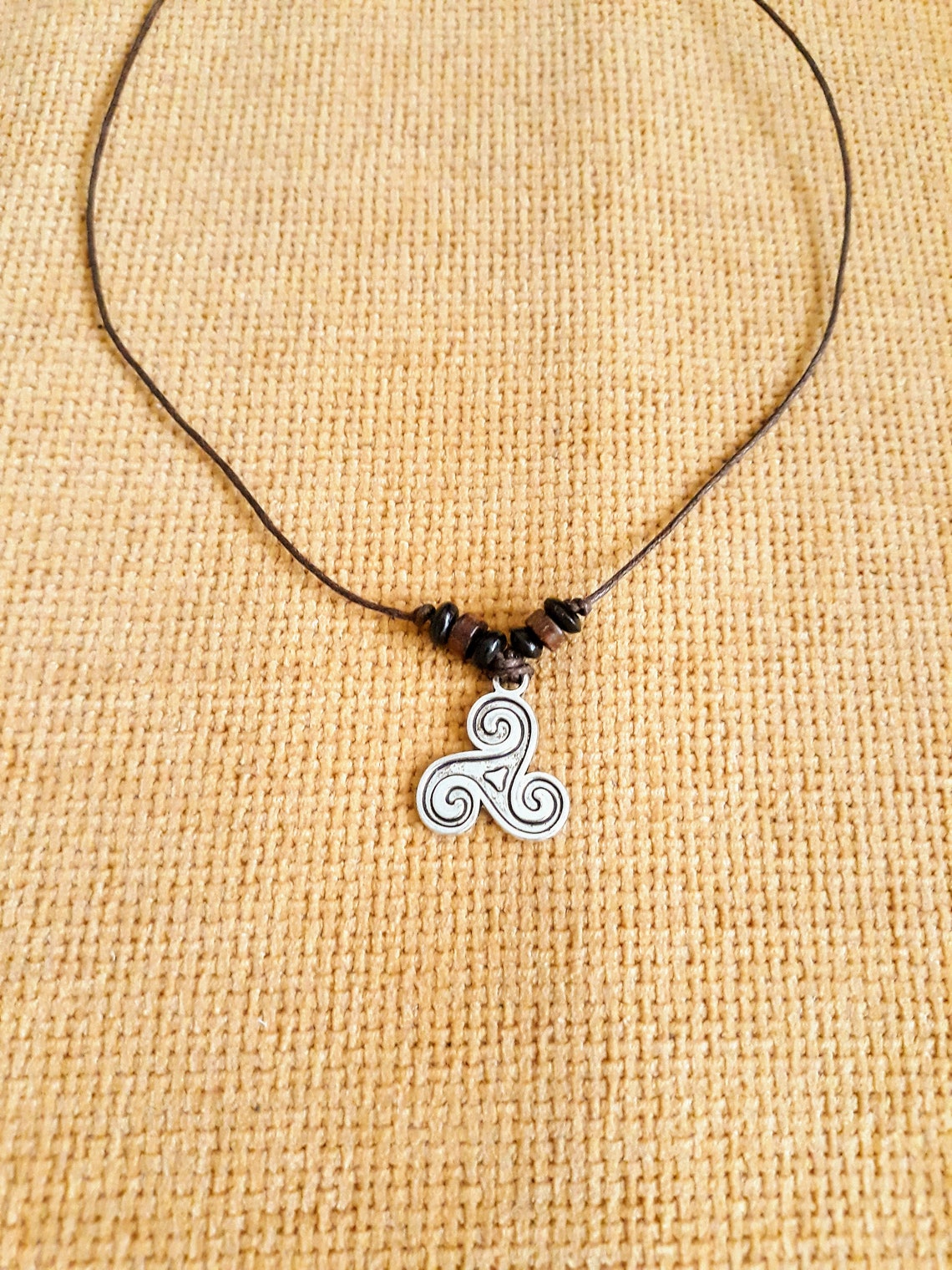 Triskelion Pendant Necklace and Wooden Beads,simple Brown Necklace,his ...