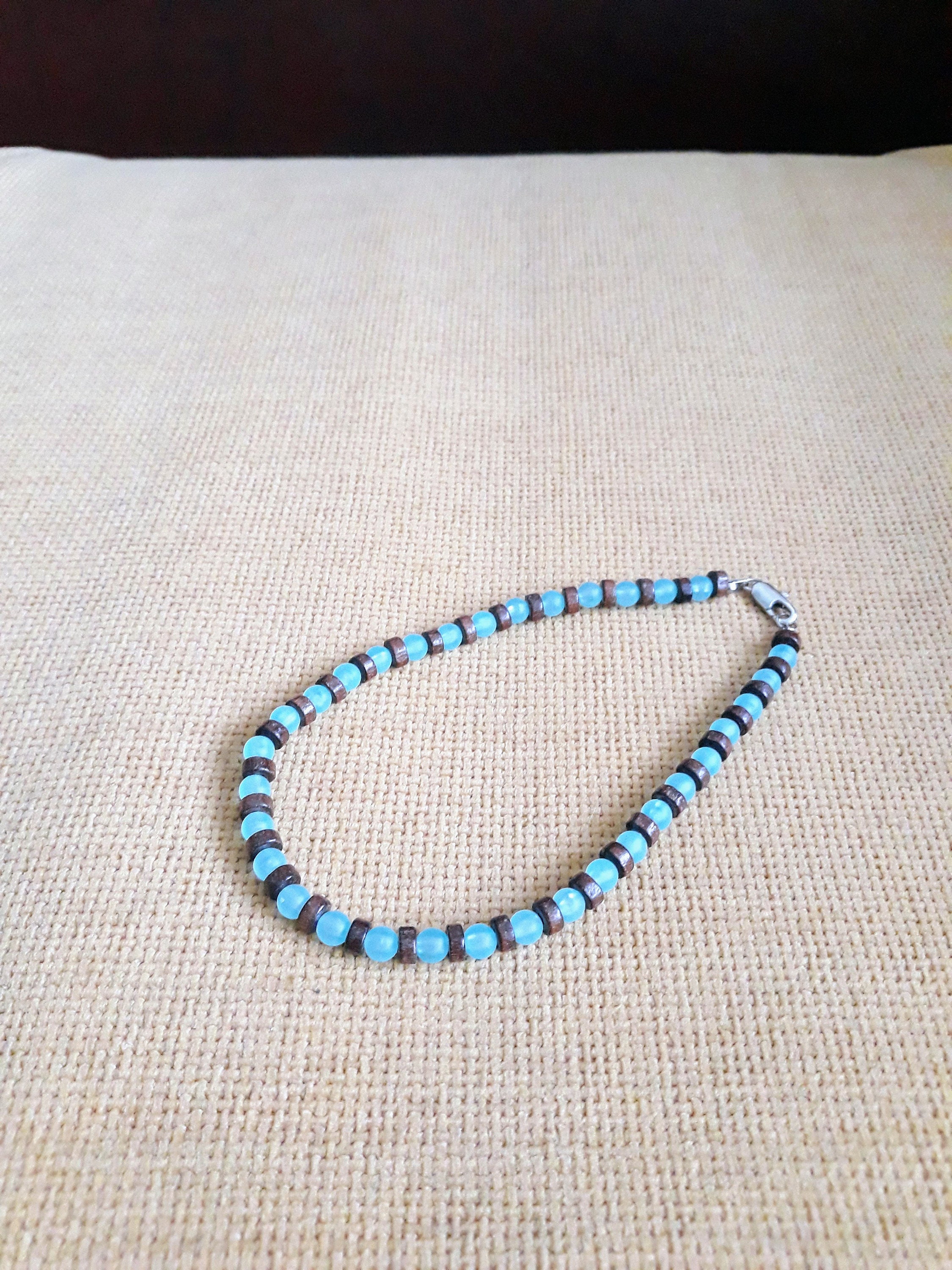 Wood and Blue Beads Necklace,colorful Necklace for Men and Women,unique ...