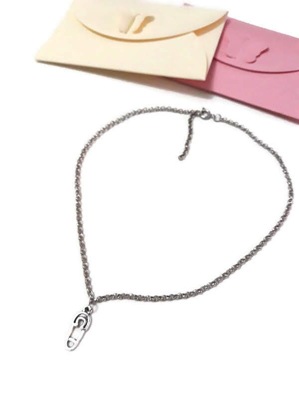 Silver Safety Pin Pendant Choker, Handmade Necklace - Etsy