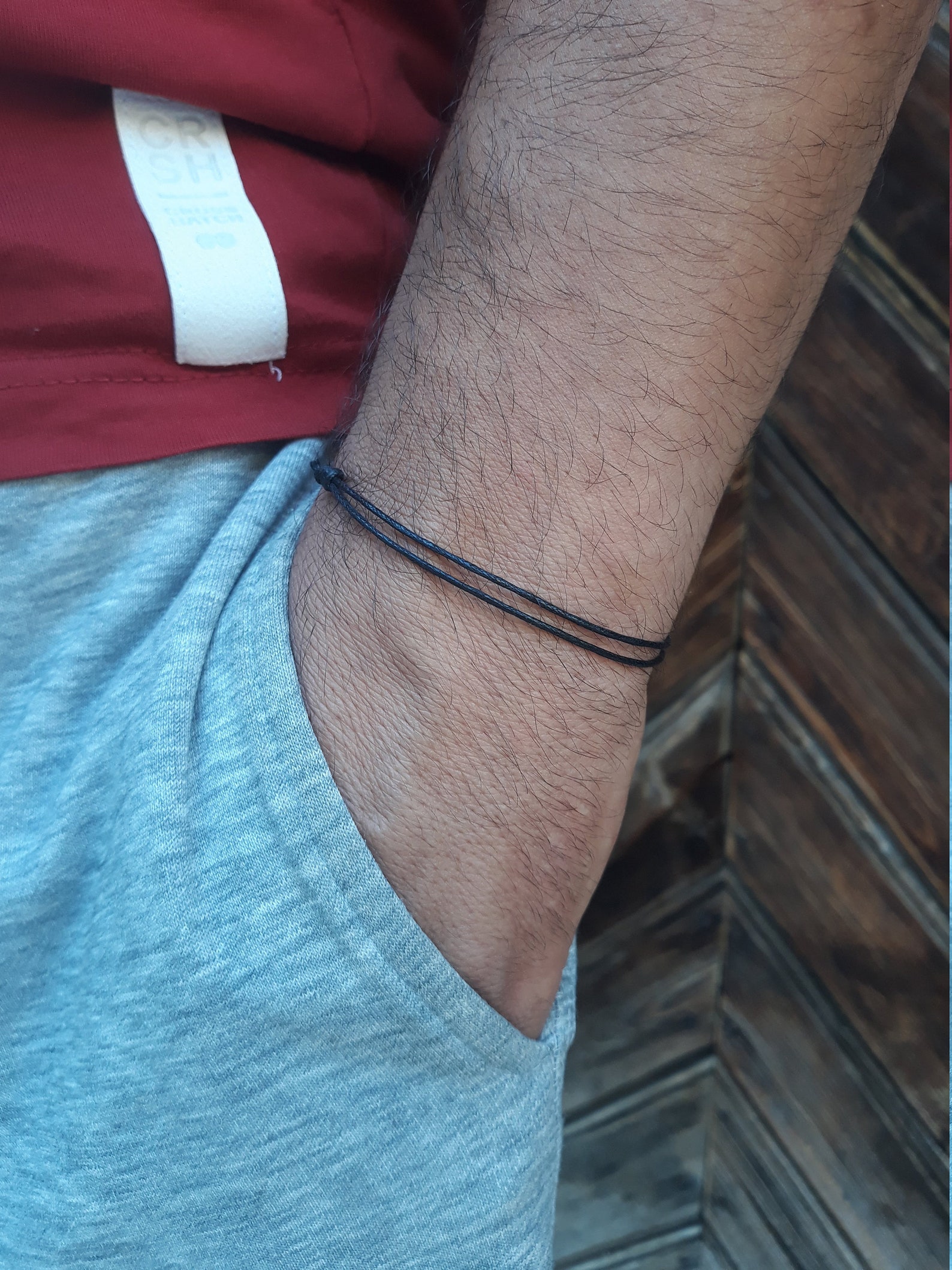 Men's Black String Bracelet, Women's Bracelet, Wax Cotton Cord, String ...