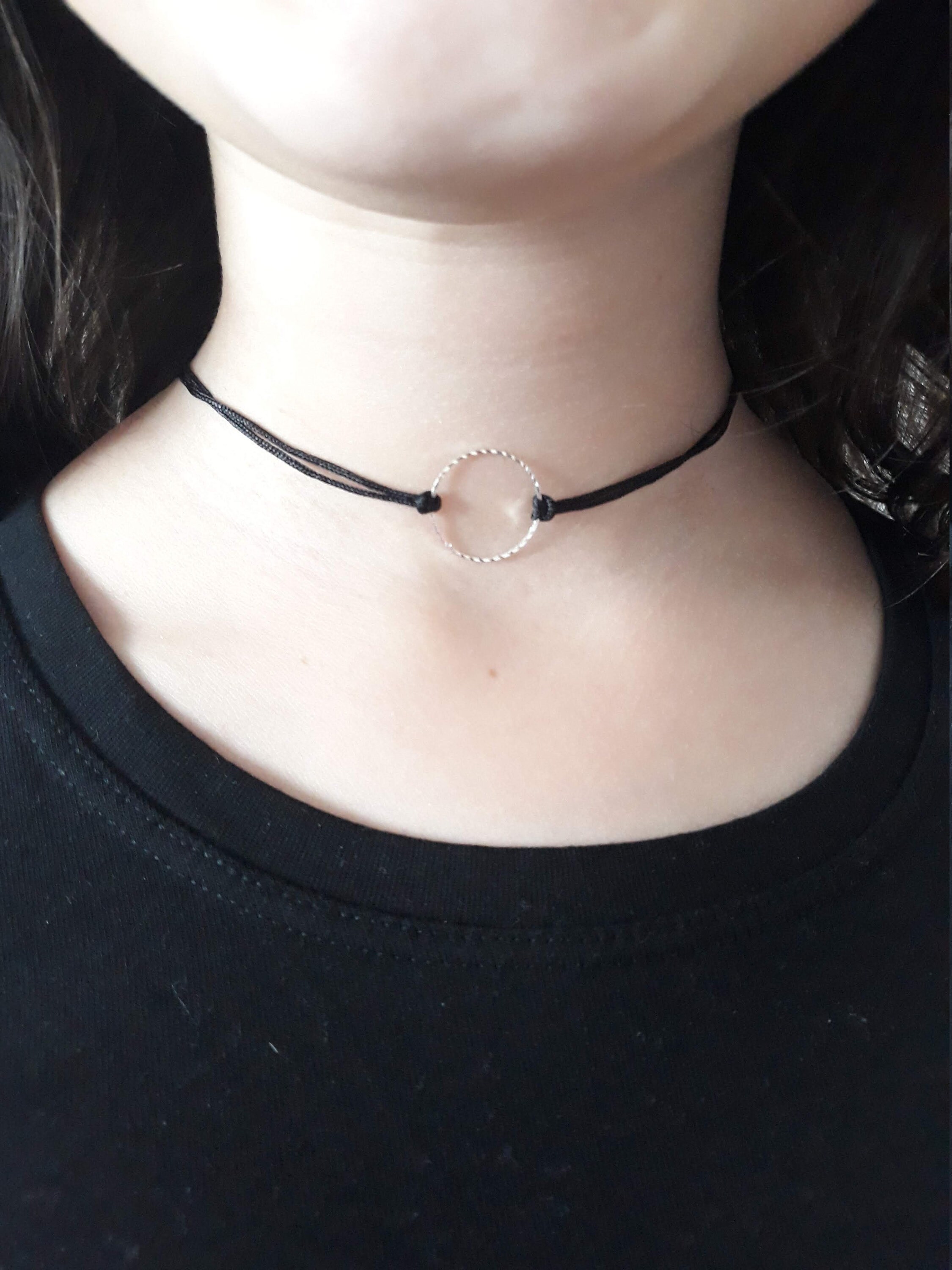 Karma Choker, Black Thin Choker, Silver Color Karma Circle, Choker With ...