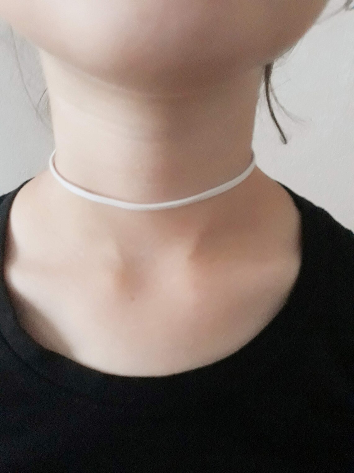 White Suede Choker, Minimalist Thin Necklace - Etsy
