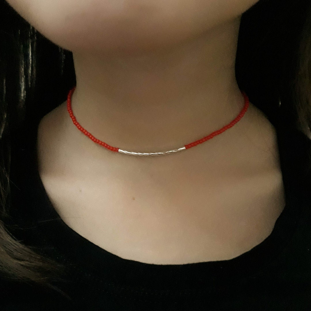Elegant Choker, Choker in Red, Necklace in Red, Elastic Choker, Unique ...