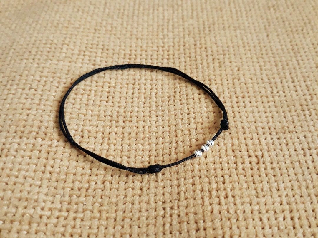 Black Silver Bracelet,men's Black Thread Three Beads 925 Sterling ...
