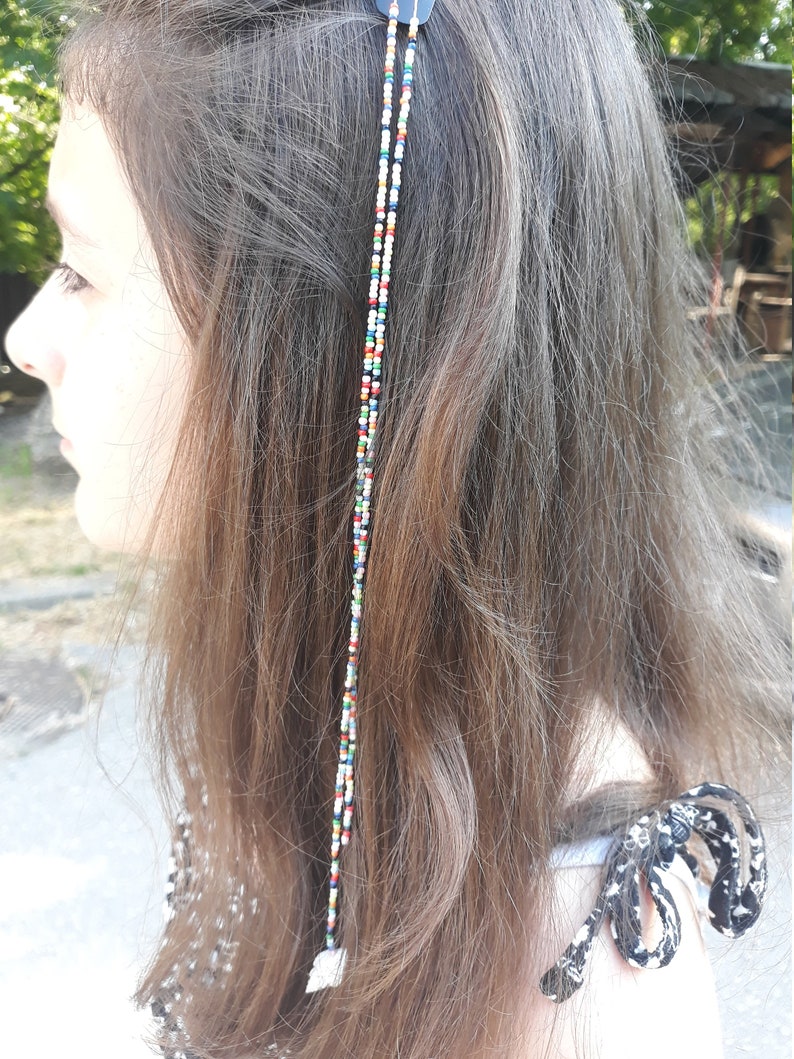 Beaded Hair Clip Extension, Shell Charm, Multicolored Hair Accessory - Etsy