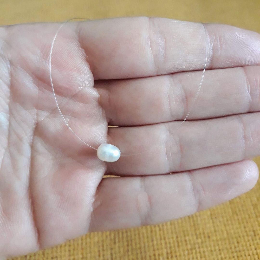 Invisible Necklace With Natural Pearl,floating Pearl Choker - Etsy