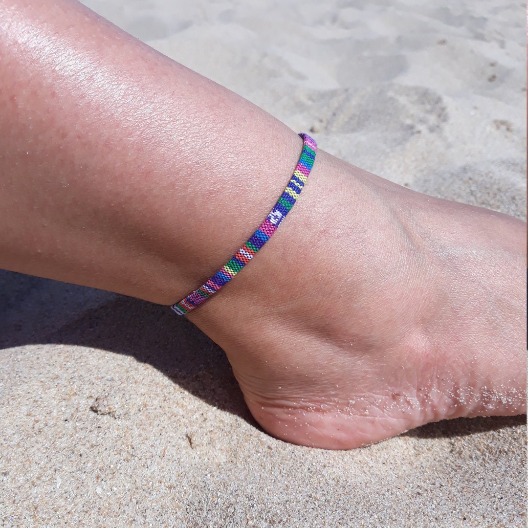Unisex Woven Ankle Bracelet, Colorful Beach Anklet - Etsy