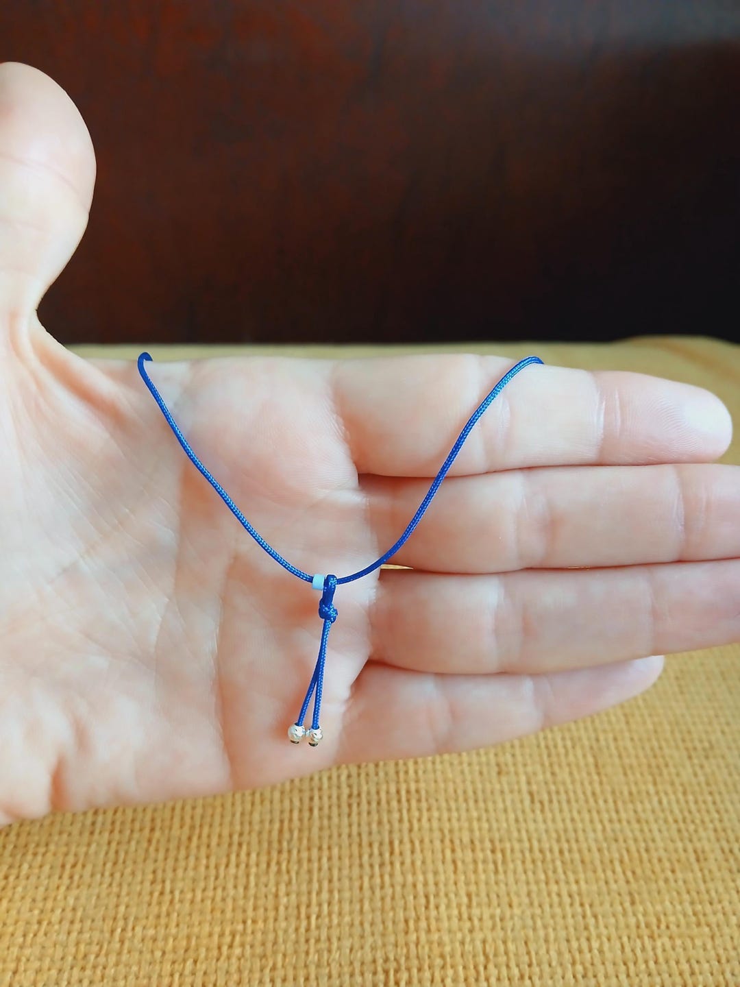 Blue Cord Necklace, 925 Sterling Silver Beads, Adjustable Choker - Etsy