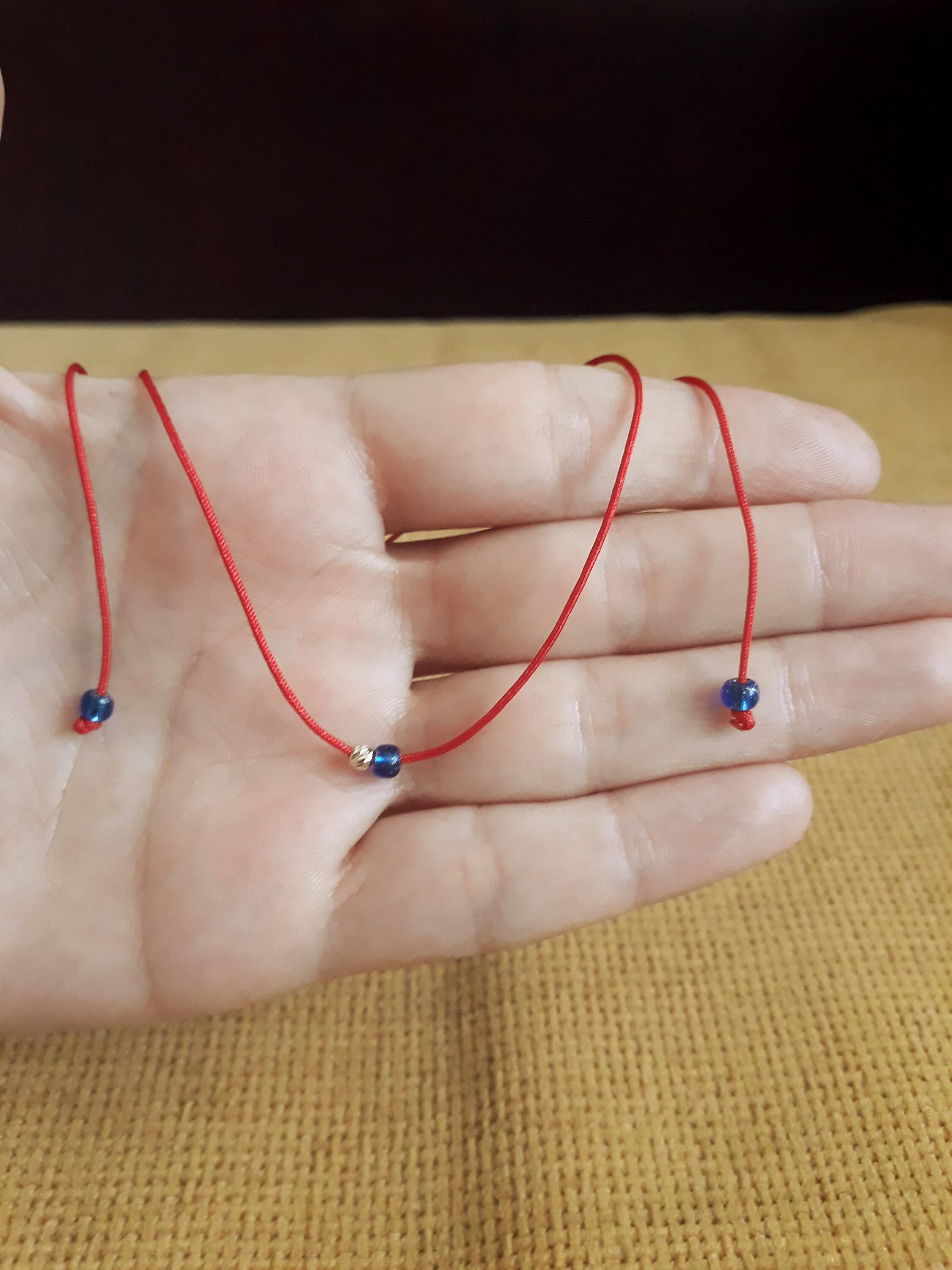 14k Gold Bead Necklace, Red Kabbalah Choker, Protective Jewelry - Etsy