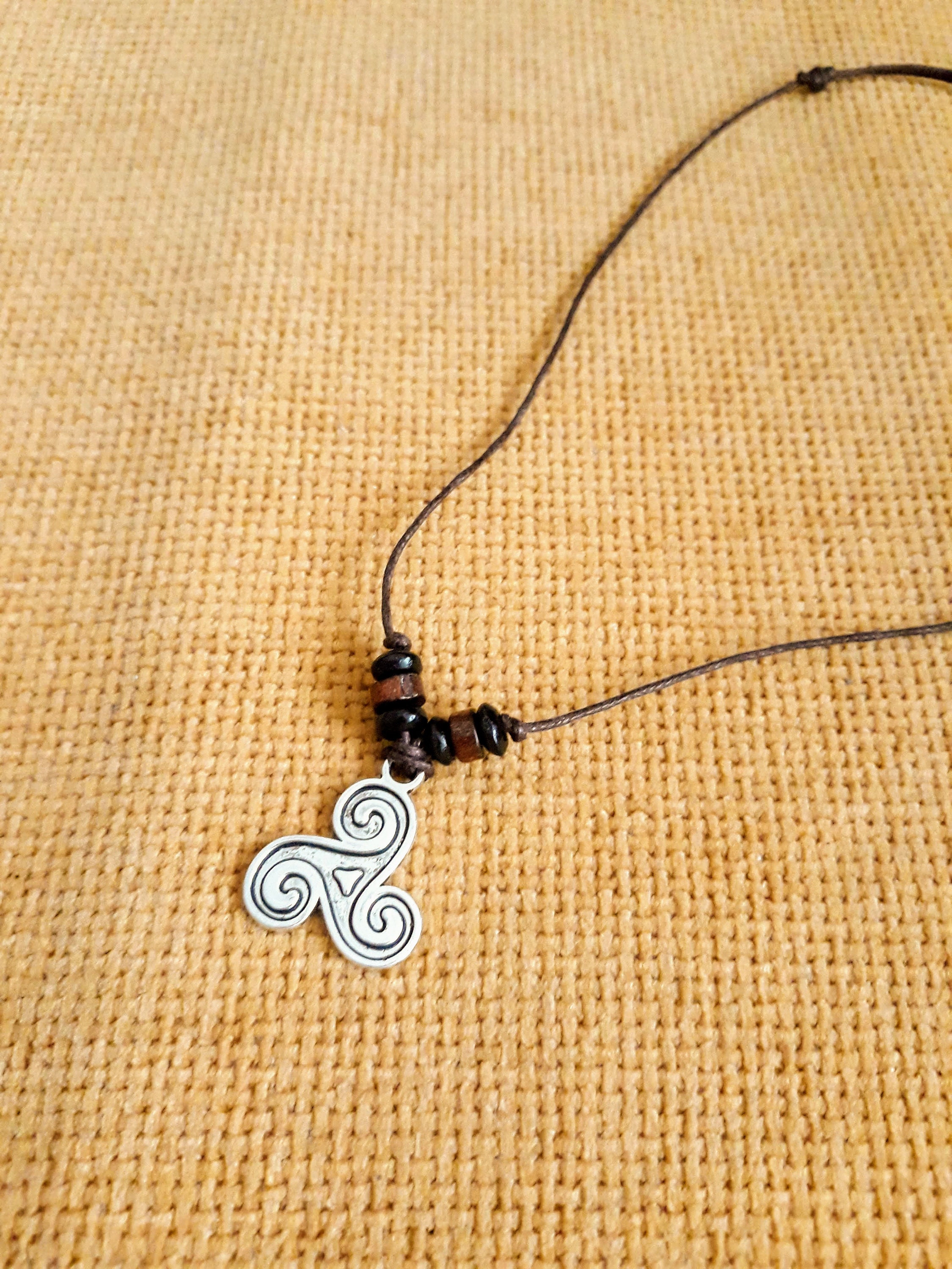 Triskelion Pendant Necklace and Wooden Beads,simple Brown Necklace,his ...