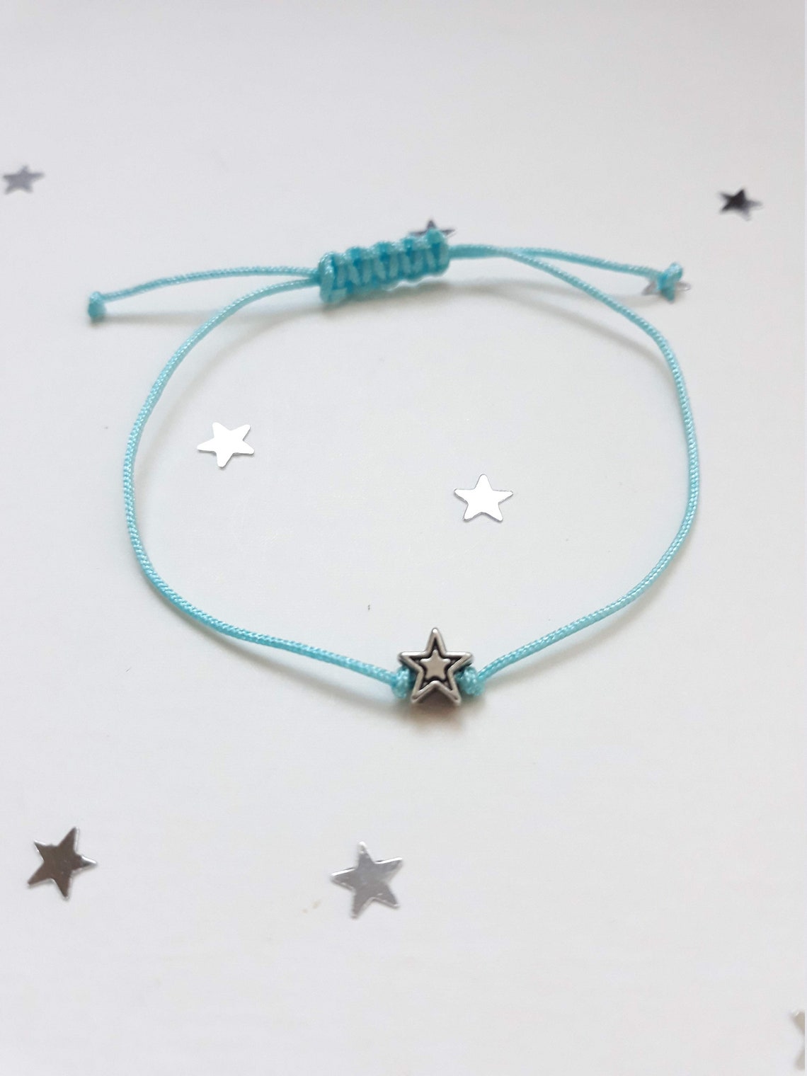 Light Blue Bracelet With Silver Star, Colored Thin Bracelet, Christmas ...