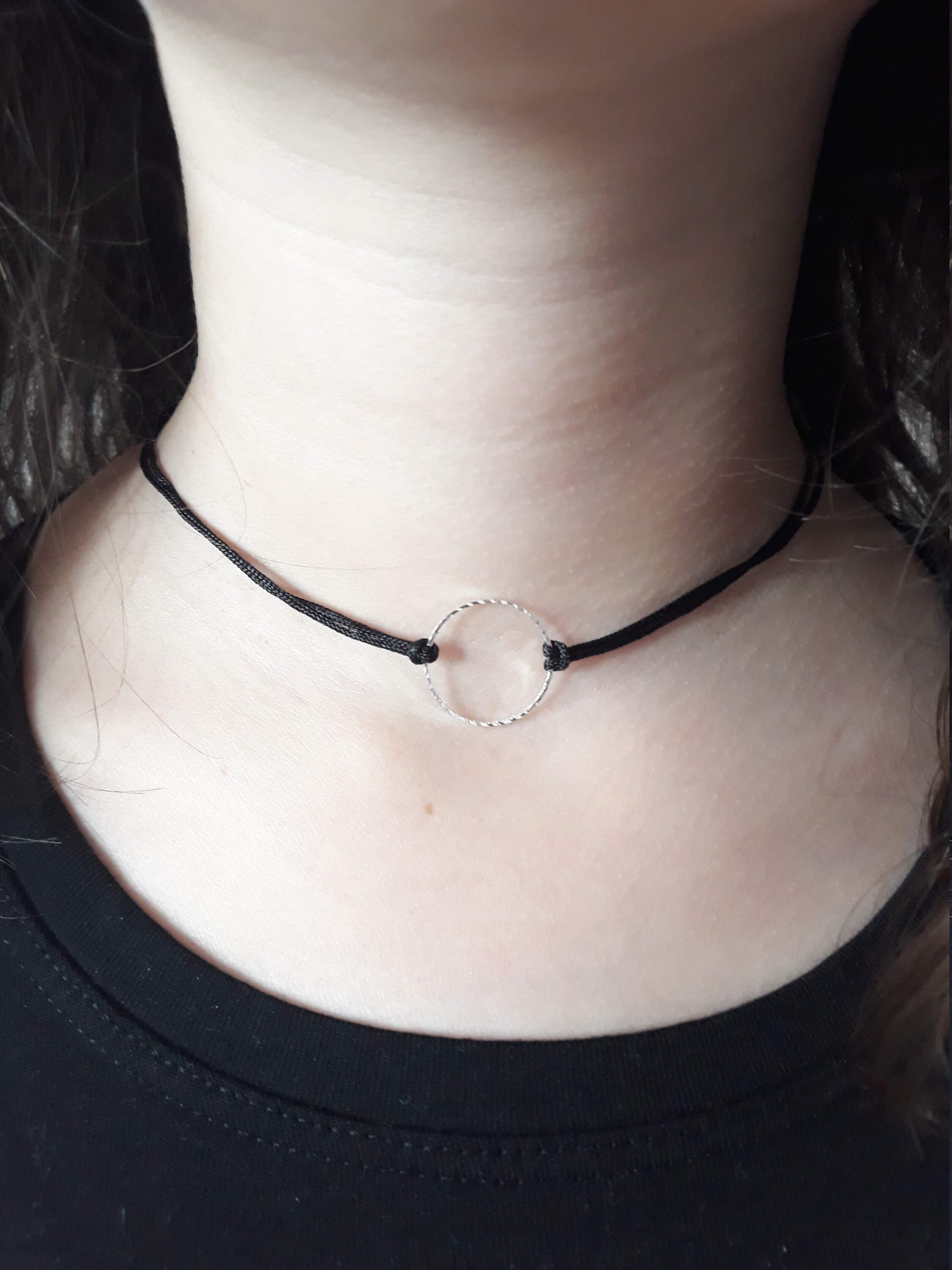 Karma Choker, Black Thin Choker, Silver Color Karma Circle, Choker With ...