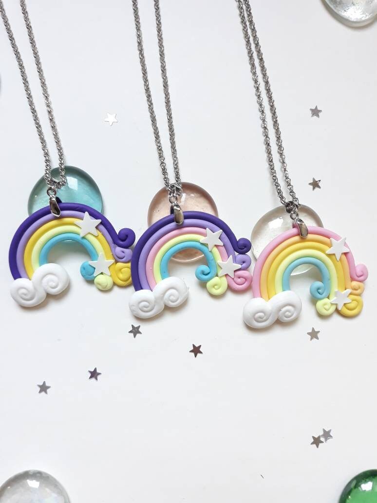 Necklace With Multicolоred Rainbow, Fun Choker, Pink-purple ...