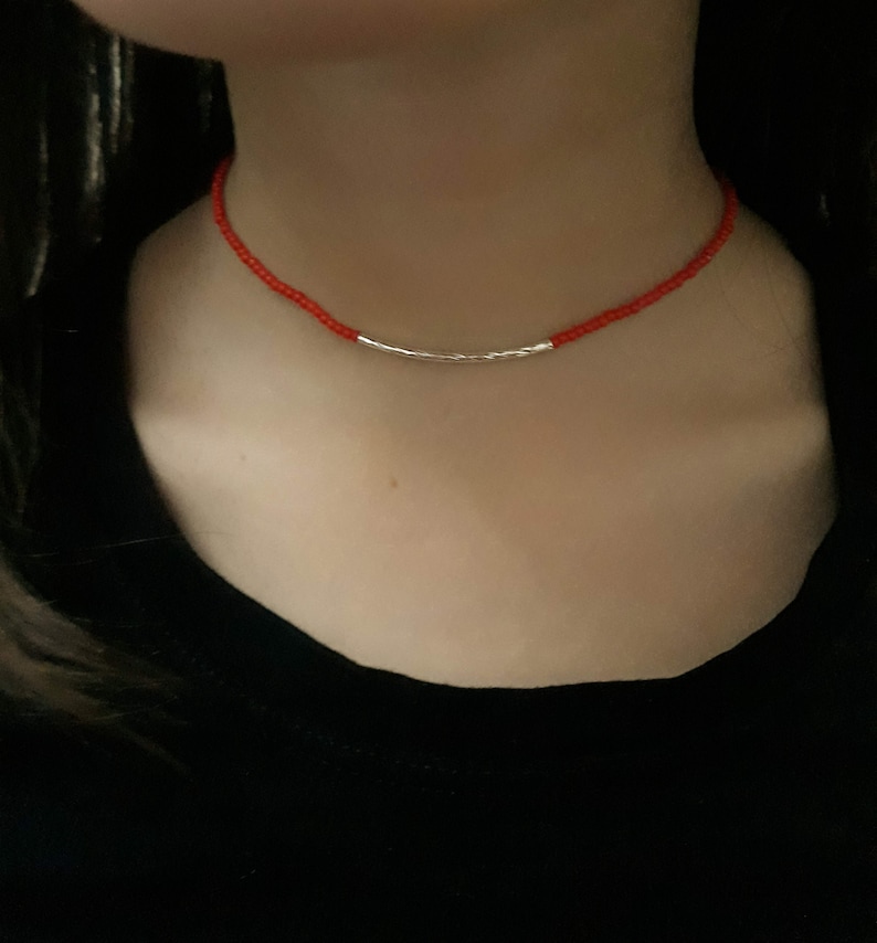 Elegant Choker, Choker in Red, Necklace in Red, Elastic Choker, Unique ...