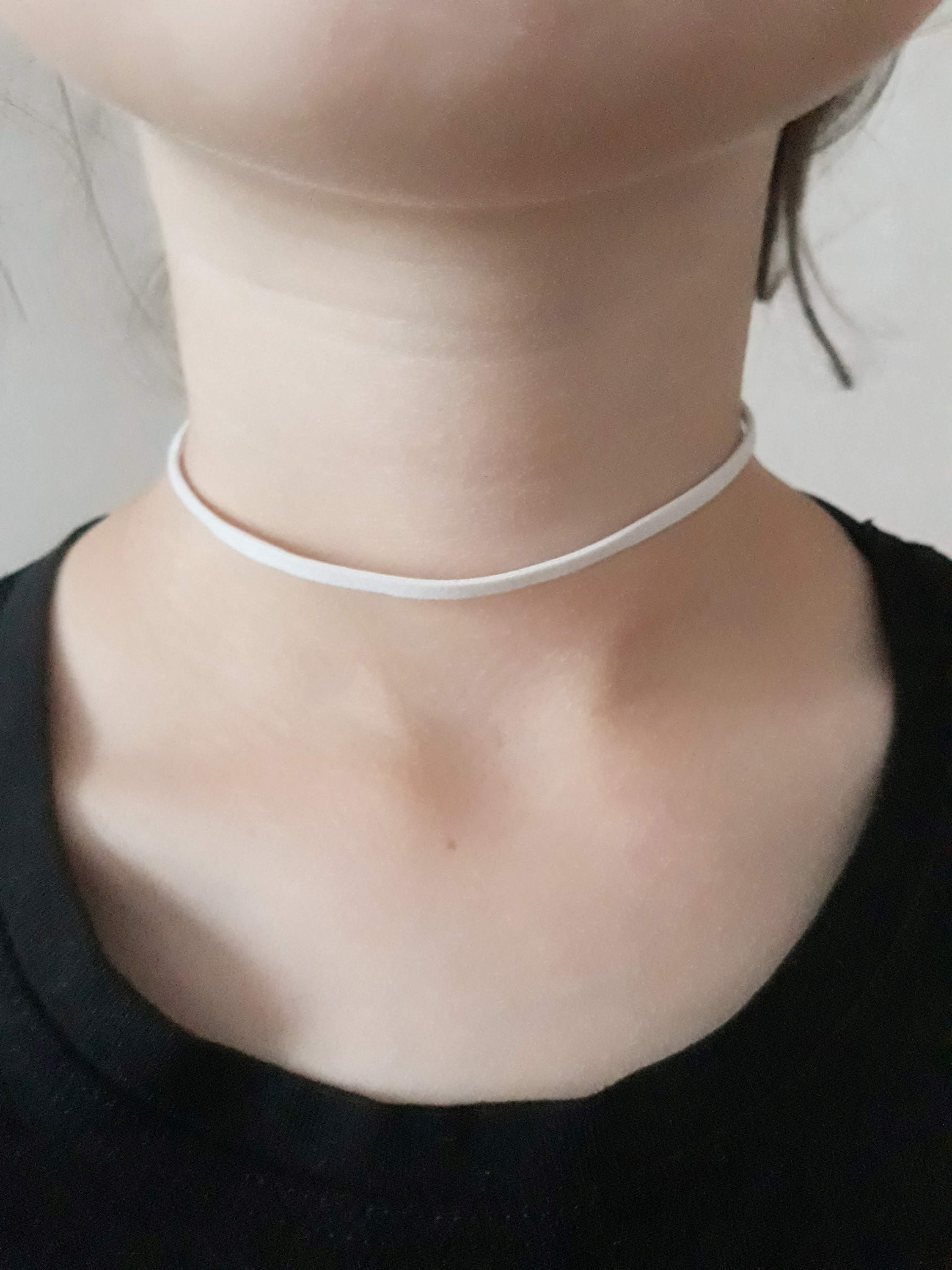 Whitte Choker, Suede Choker in White, Simple Choker, Plain Choker,thin ...