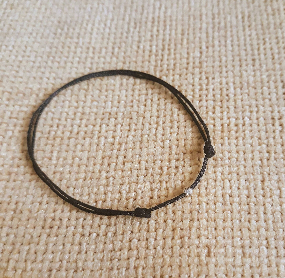 14k Gold Men's Black String Bracelet,thin Adjustable Bracelet,14k Gold ...