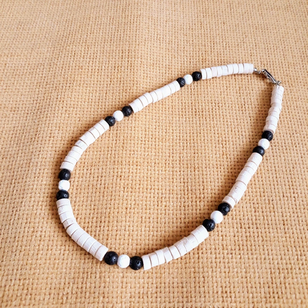 Natural Wood Lava Wood Beads Necklace,black and White Lava Wood Choker ...