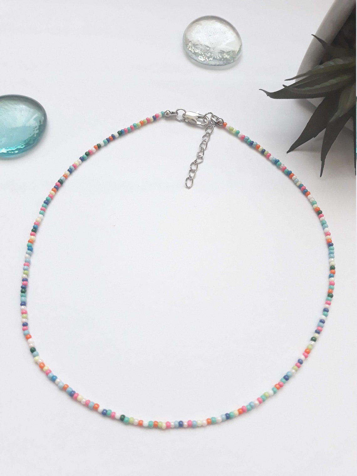 Multi Color Necklace, Color Bead Choker, Fresh and Summer Jewelry ...