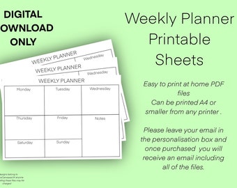 Digital Download, Weekly Planner Sheet, Organizer, Planner, Download ...