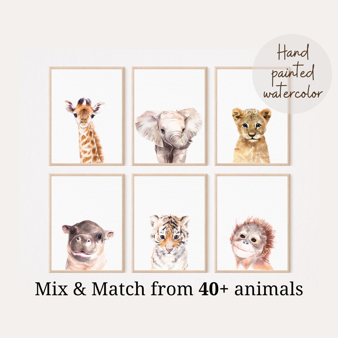 Nursery Safari Animal Prints Bundle, Watercolor Baby Animal Prints ...