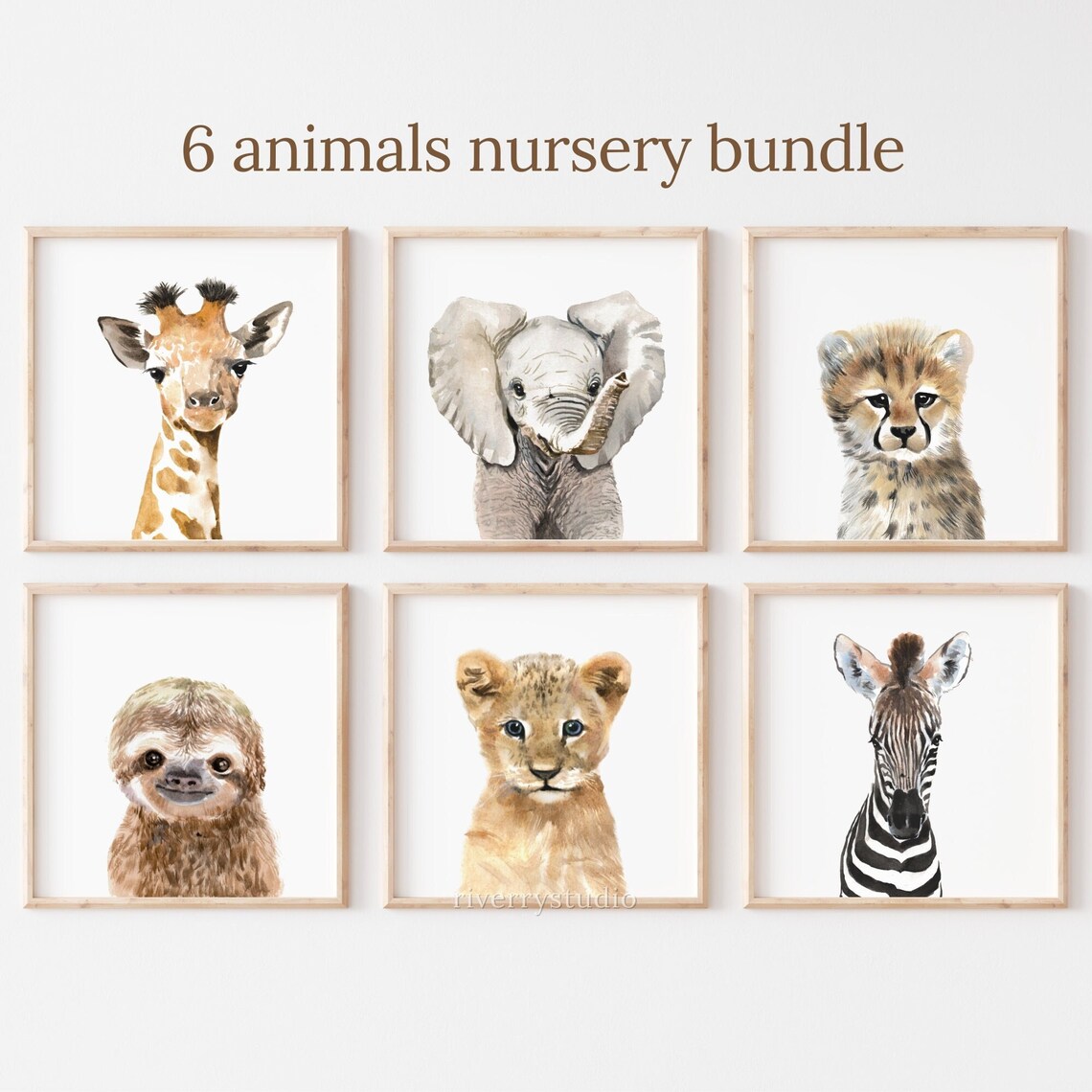 Nursery Prints 6 Safari Animals Bundle Watercolor Nursery - Etsy