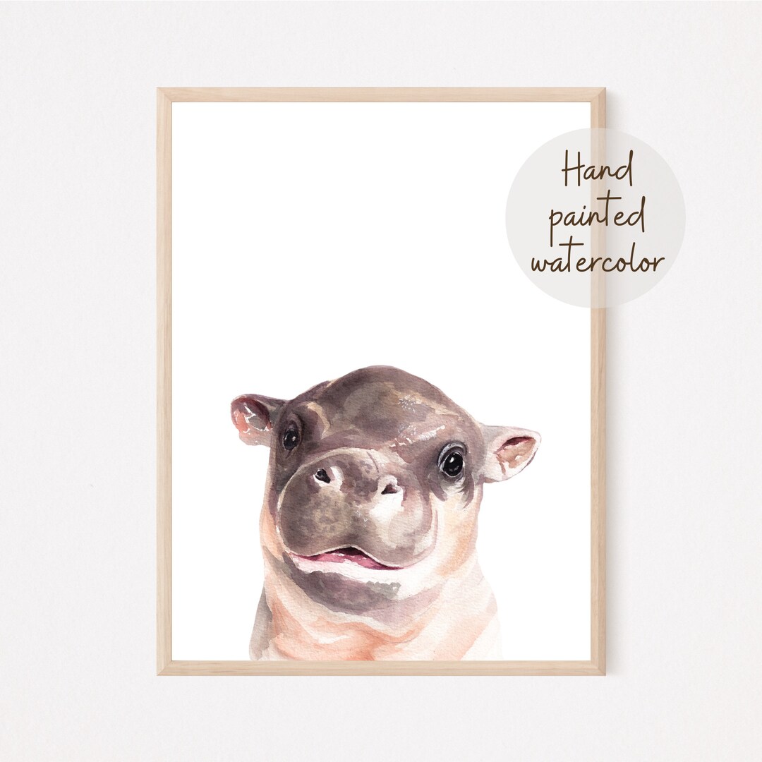 Baby Hippo Printable Wall Art, Nursery Wall Decor, Watercolor Hippo ...