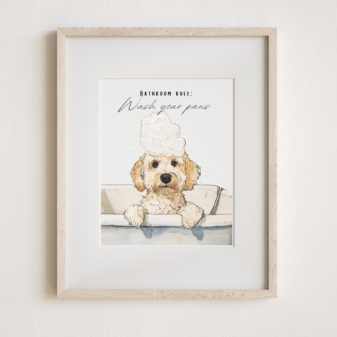 Custom Watercolor Pet Portrait, Pet in Bathtub ,bathroom Wall Art ...