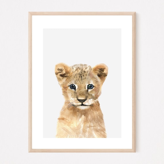 Nursery Wall Art Decor Watercolor Lion Cub Painting Printable - Etsy