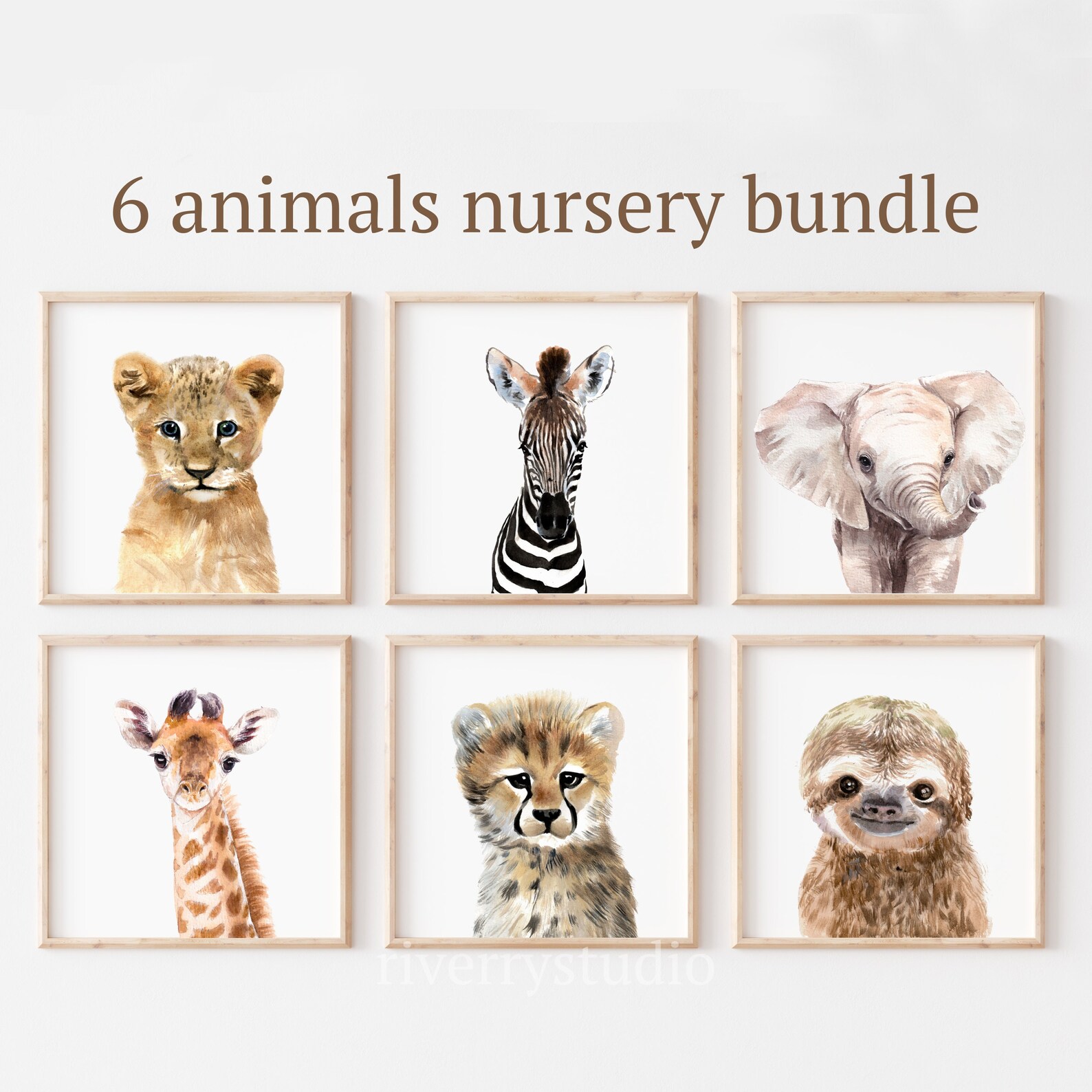 Nursery Prints 6 Safari Animals Bundle Watercolor Nursery - Etsy