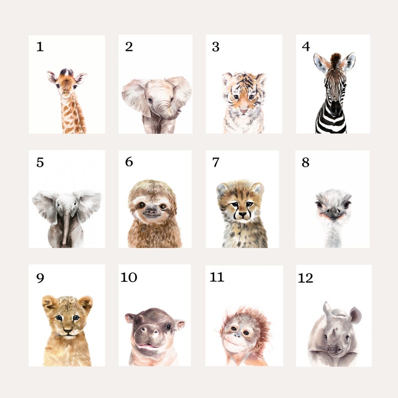 Nursery Safari Animal Prints Bundle Watercolor Baby Animal - Etsy