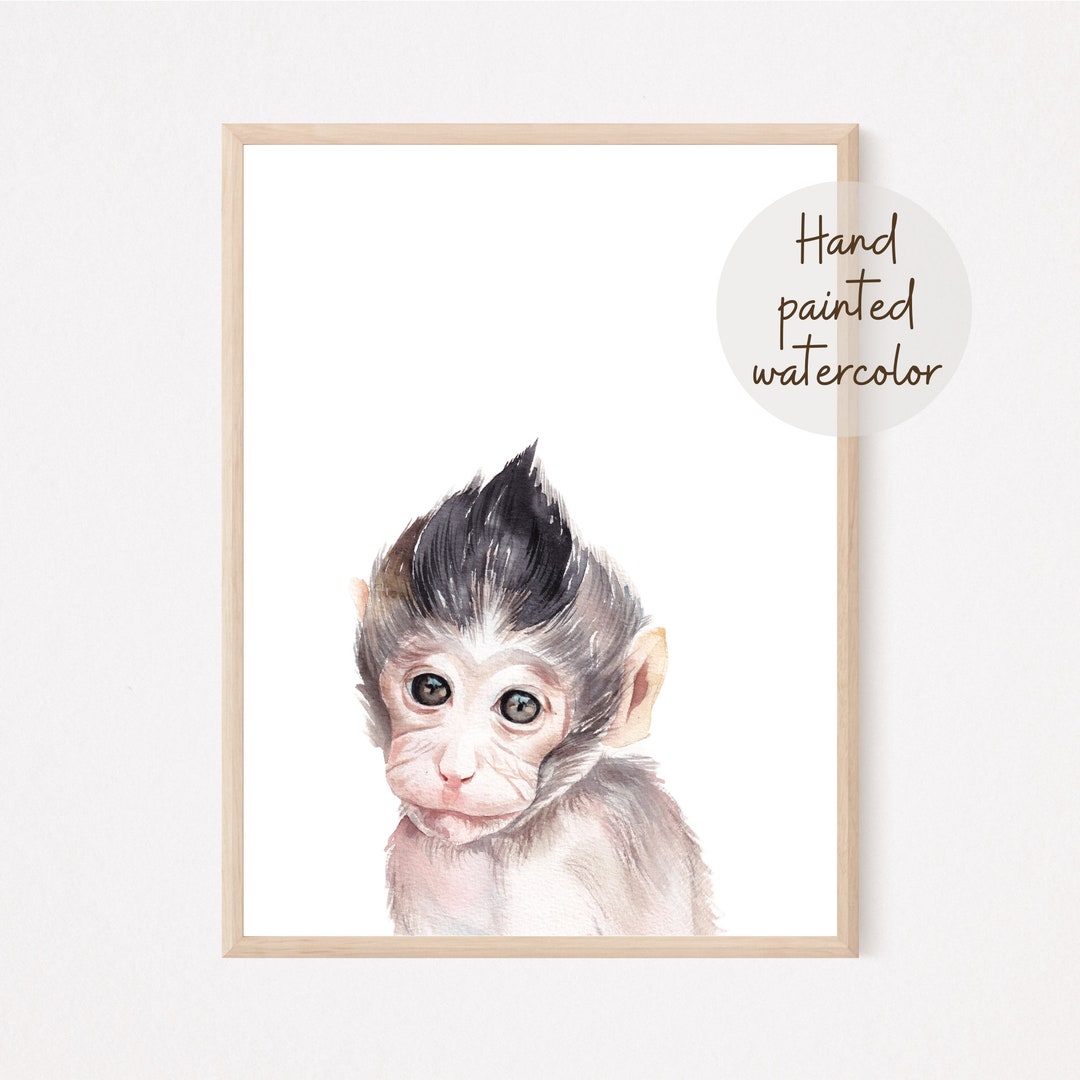 Baby Monkey Printable Painting, Nursery Wall Art Decor, Baby Animal ...