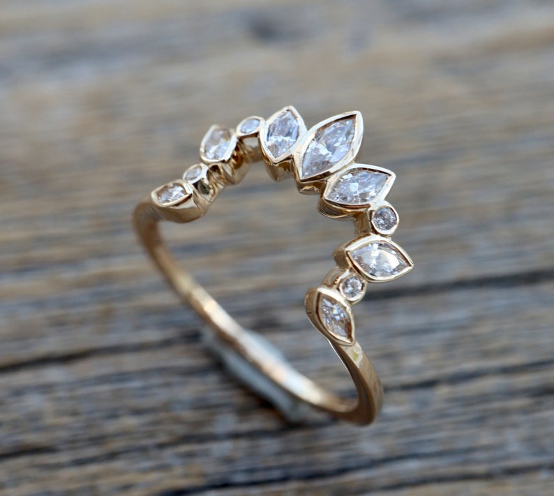 Square Shaped Curved Wedding Band- Contour Marquise Simulant Diamond ...