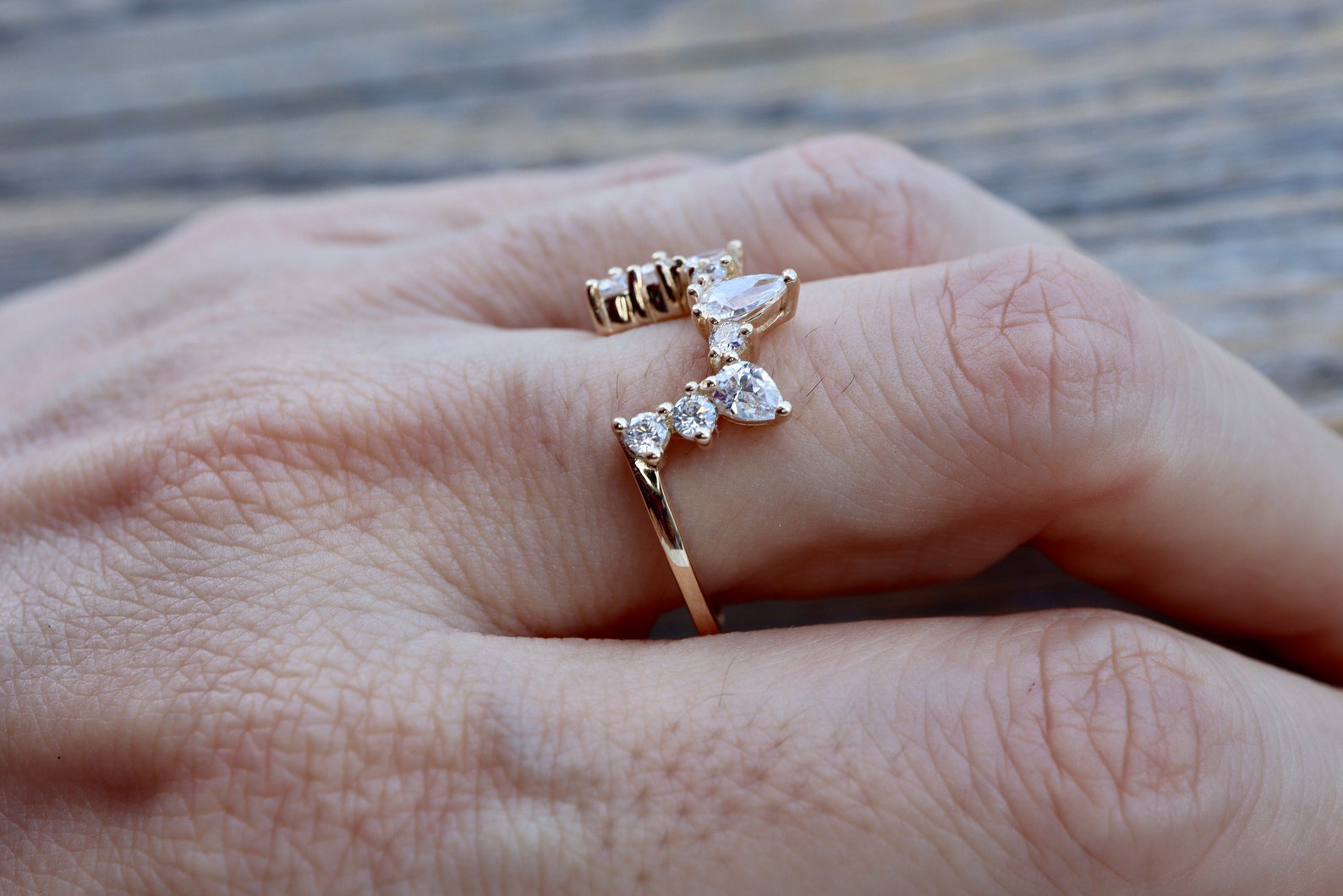 Square Shaped Curved Wedding Band- Contour Teardrop Diamond Gold Band ...