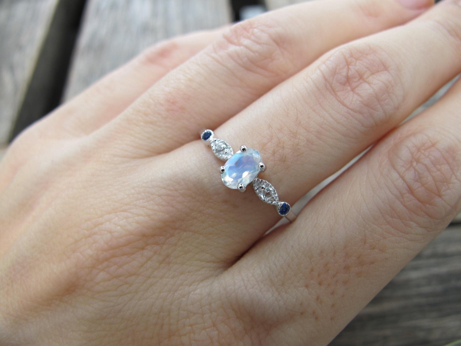 Moonstone Sapphire Promise Ring for Her Oval Blue Moonstone - Etsy