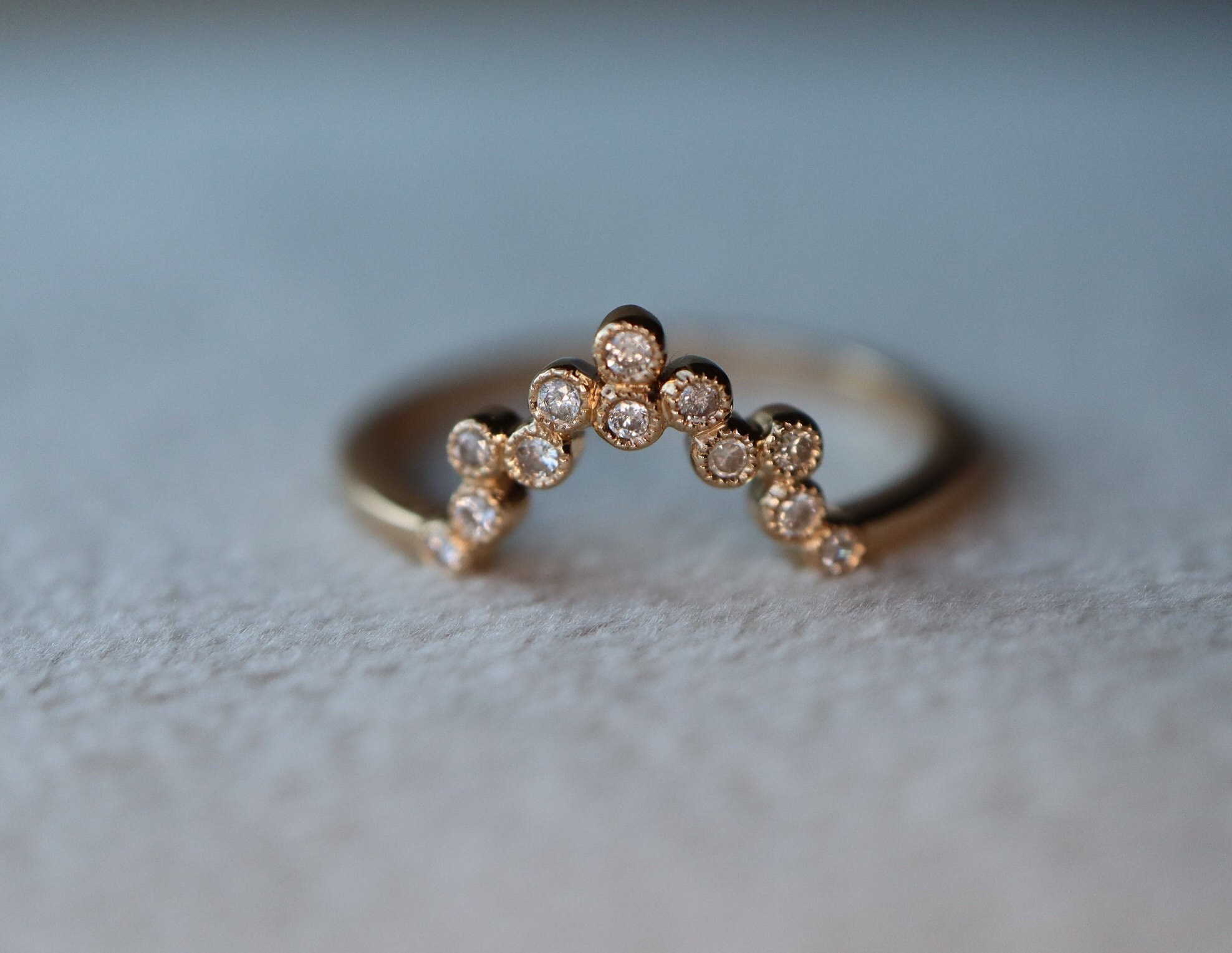 Natural Diamond Contour Wedding Dainty Band Deco Genuine | Etsy