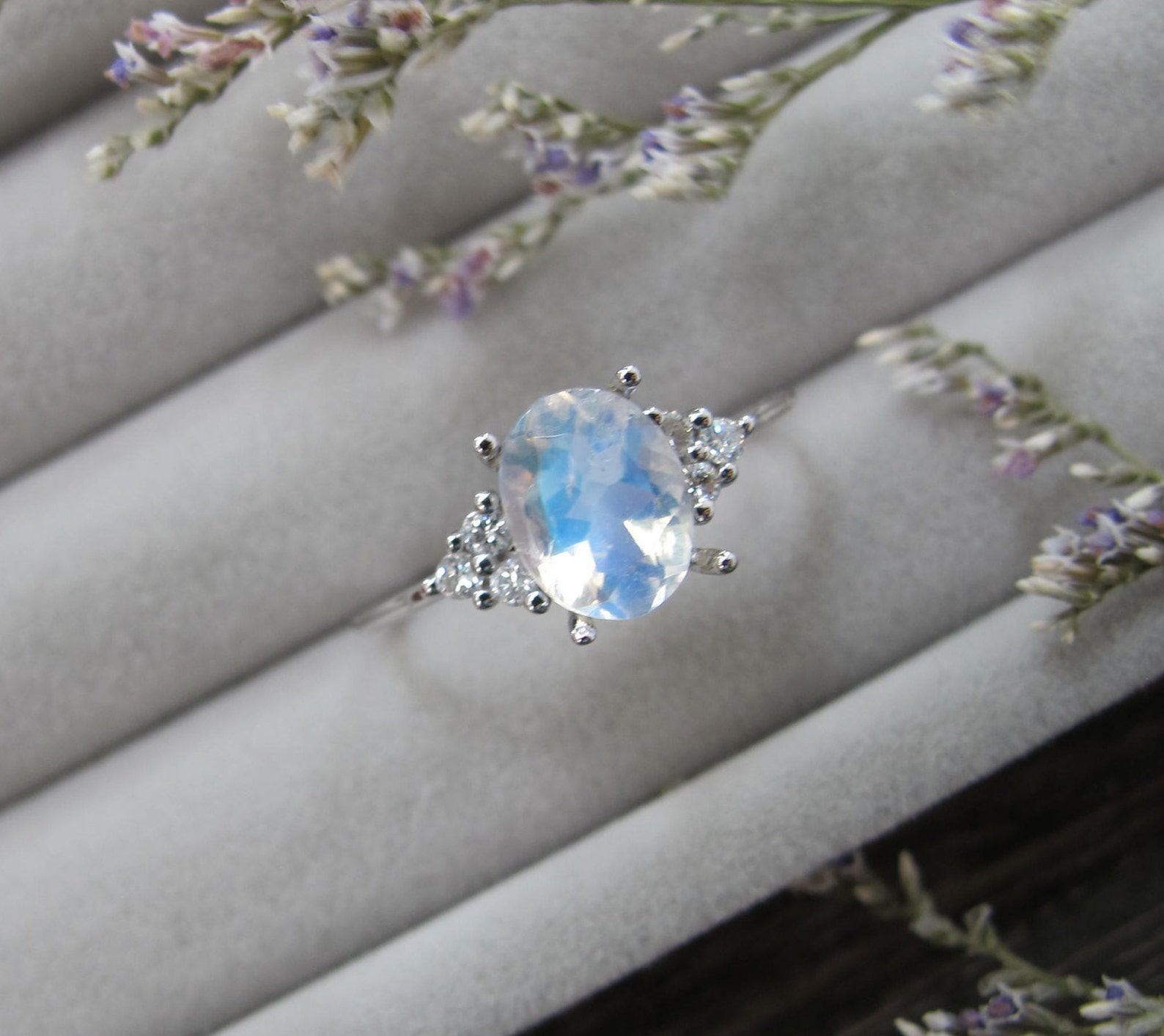 Oval Moonstone Diamond Engagement Ring Blue Moonstone Promise | Etsy