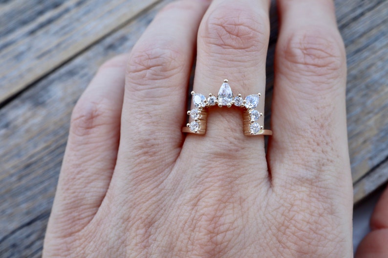 Square Shaped Curved Wedding Band- Contour Teardrop Diamond Gold Band ...