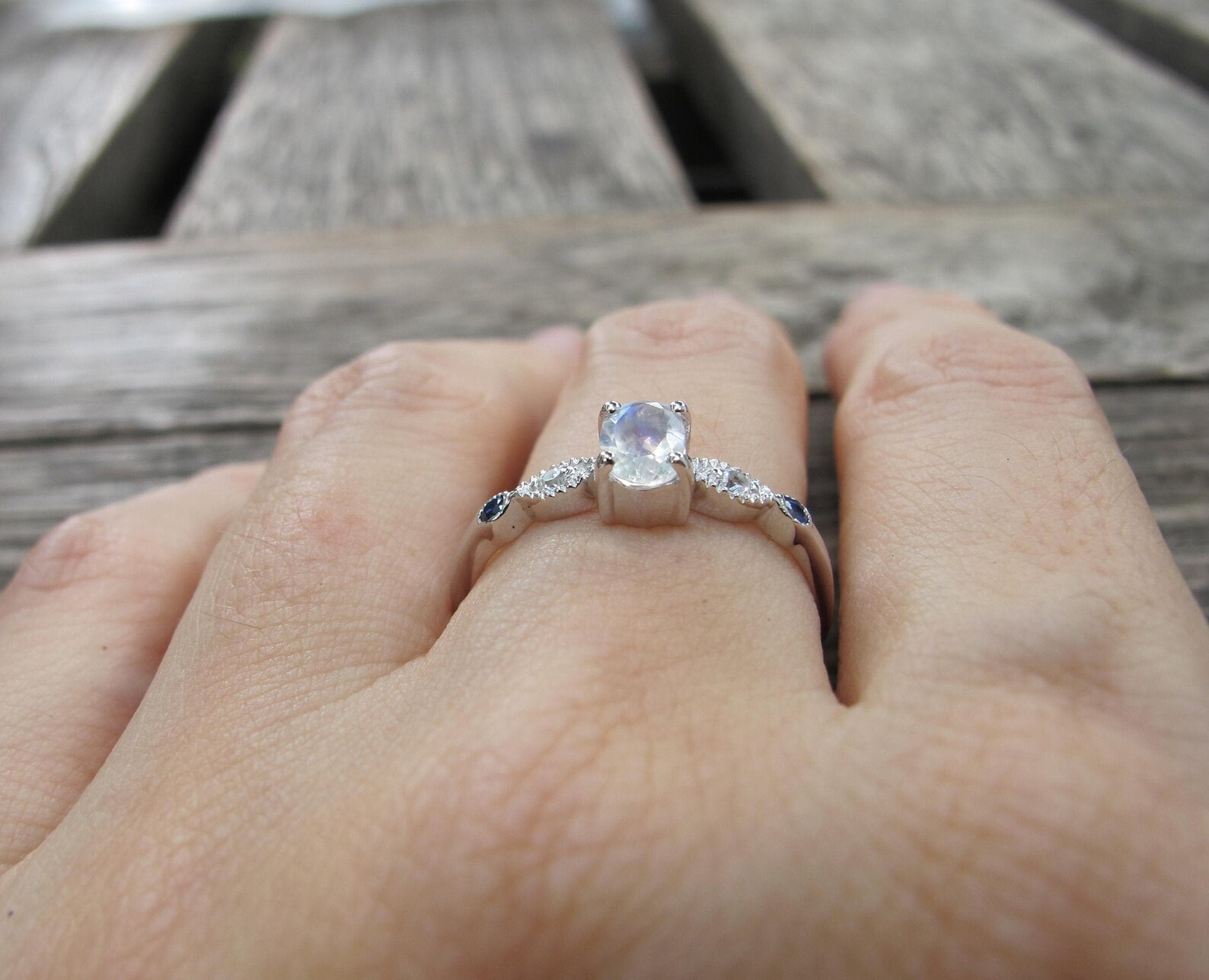 Moonstone Sapphire Promise Ring for Her Oval Blue Moonstone - Etsy