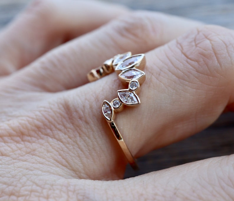 Square Shaped Curved Wedding Band Contour Marquise Simulant - Etsy