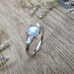 Three Stone Moonstone Promise 14k Ring for Her- Square Moonstone White ...