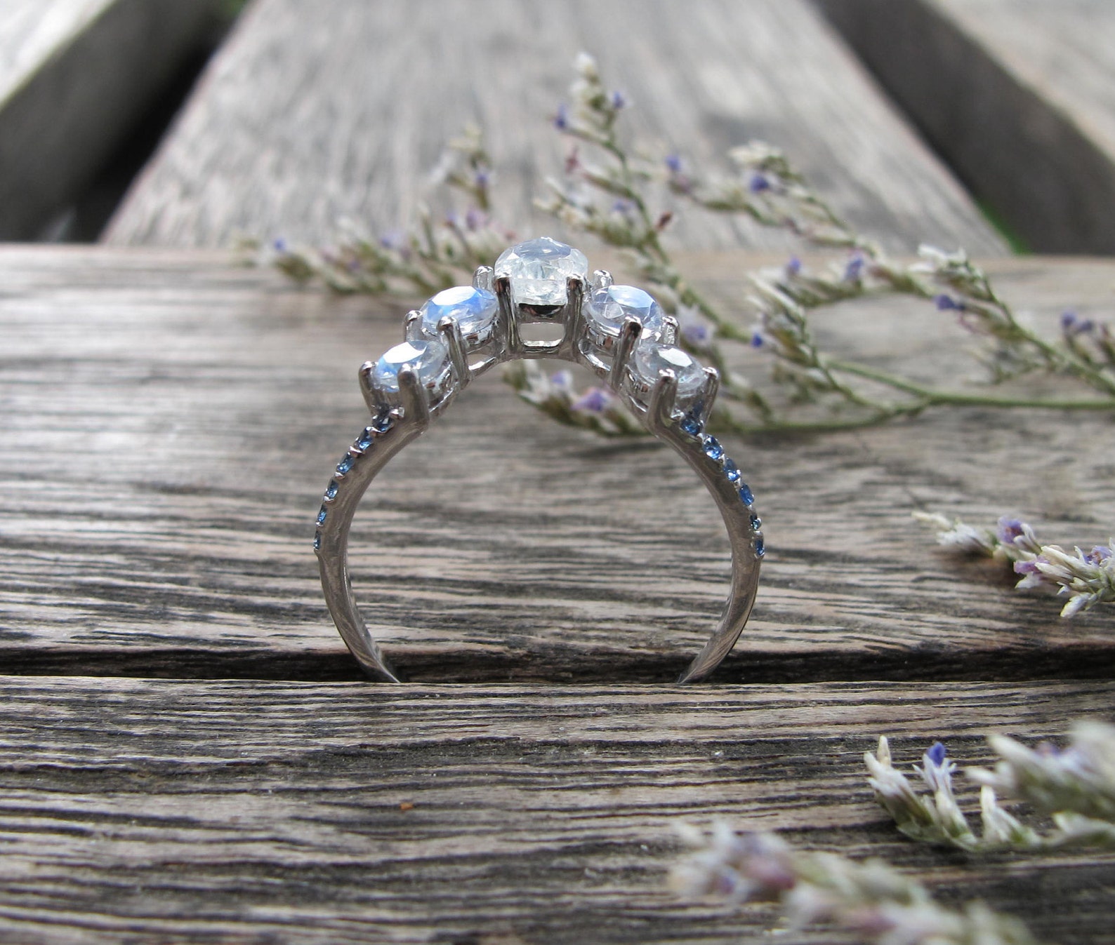 Blue Moonstone Contour Wedding Band Moonstone Sapphire Curved Nesting ...