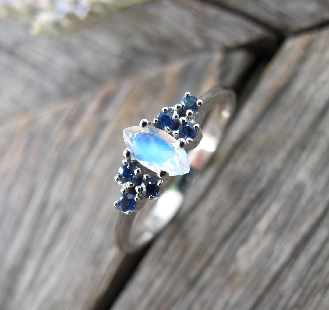 Antique Moonstone Dainty Promise Ring- Marquise Moonstone Sapphire Deco ...