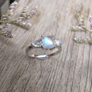 Three Stone Moonstone Promise 14k Ring for Her- Square Moonstone White ...